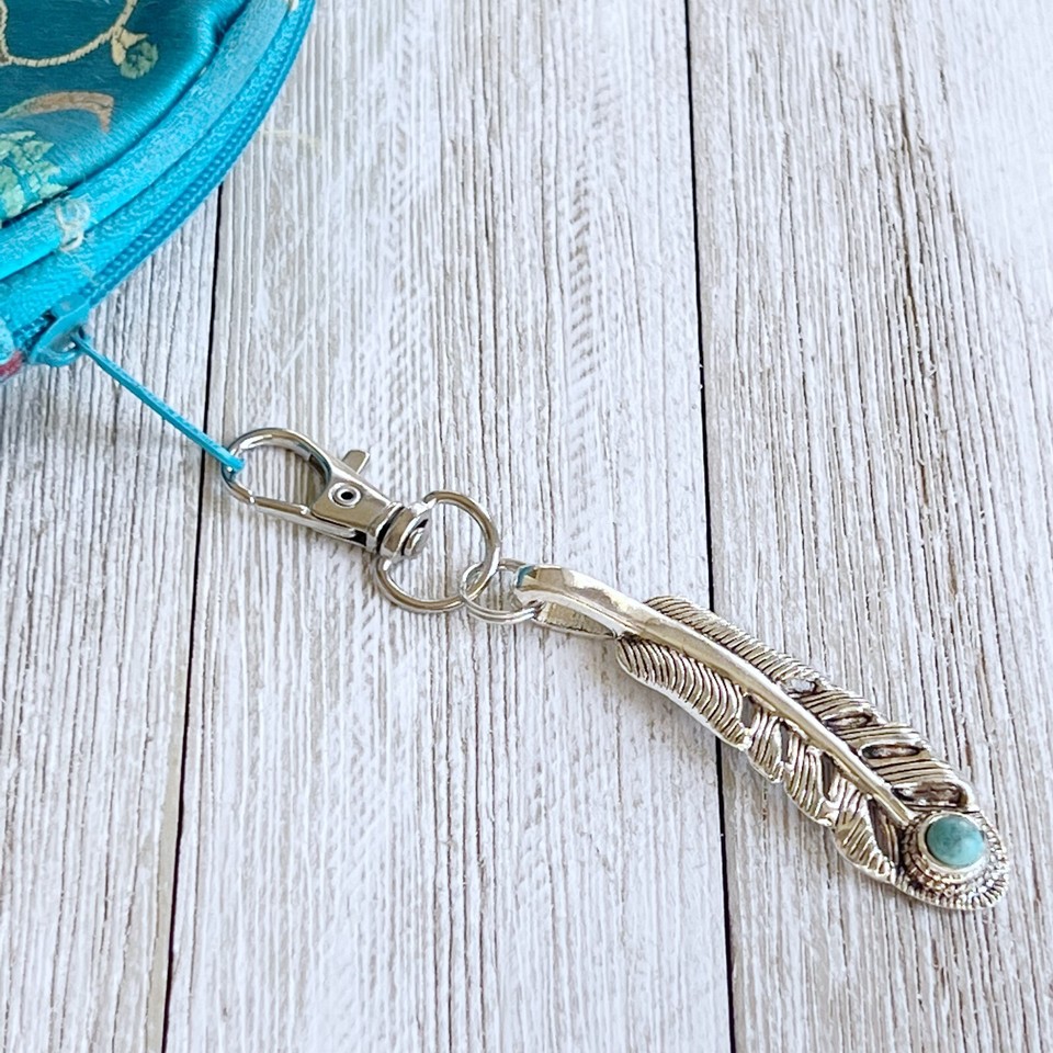 Turquoise Silver Feather Western Zipper Pull Keychain Purse Charm | eBay