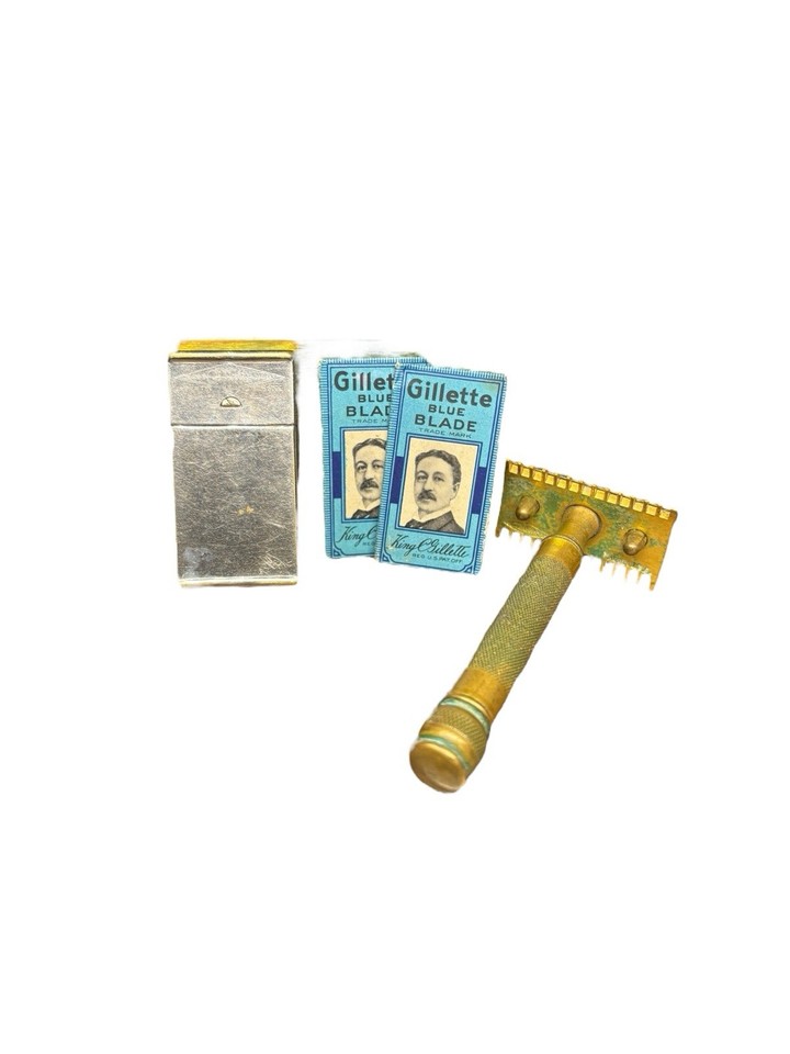 Vintage Gillette Gold Tone Double Edge Safety Razor With Blade And ...