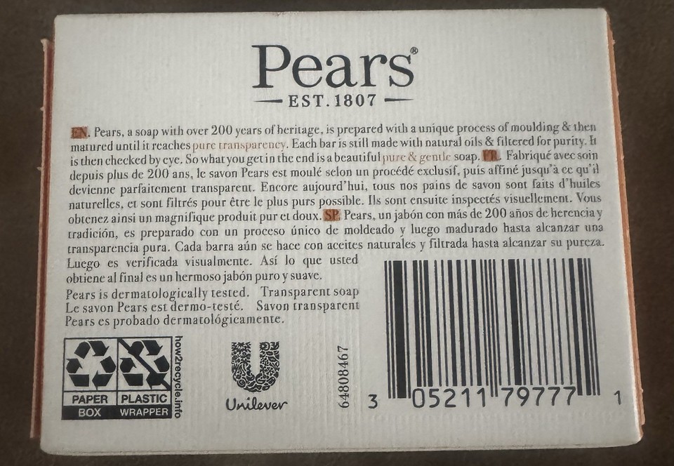 Pears Transparent Bar Soap Gentle Care 3.5 oz Glycerin Moisturizing ...