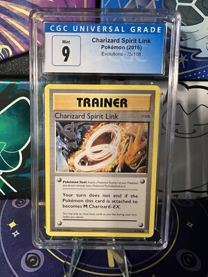 CGC Mint 9 Pokemon Charizard Spirit Link Trainer Evolutions 75/108 Card ...