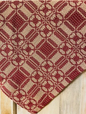 New Primitive TAN RED LOVER'S KNOT TABLE SQUARE Coverlet Tablecloth ...