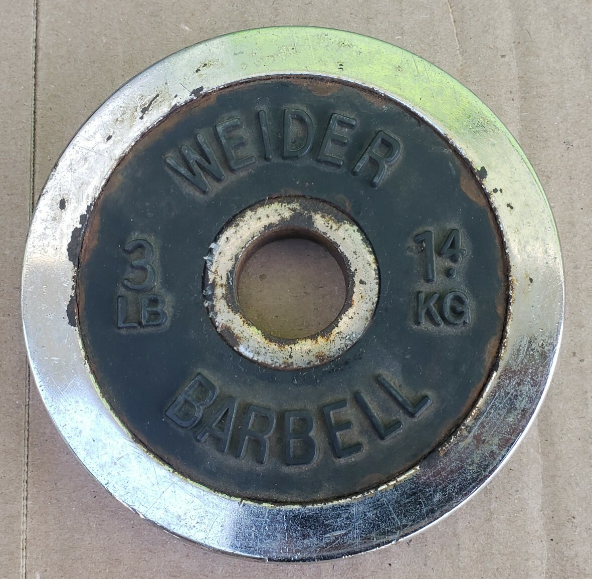 Vtg Weider Barbell SINGLE 3lbs Standard Weight Plate CHROME Rubber 1 ...