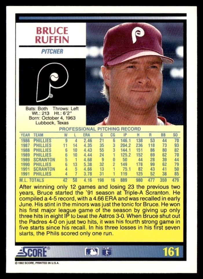 1992 Score Bruce Ruffin Philadelphia Phillies #161 | eBay
