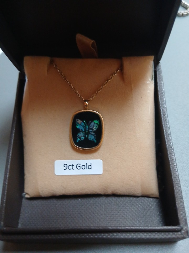 9ct Gold Opal Mosiac Butterfly Pendant on a 9ct Gold Chain | eBay UK