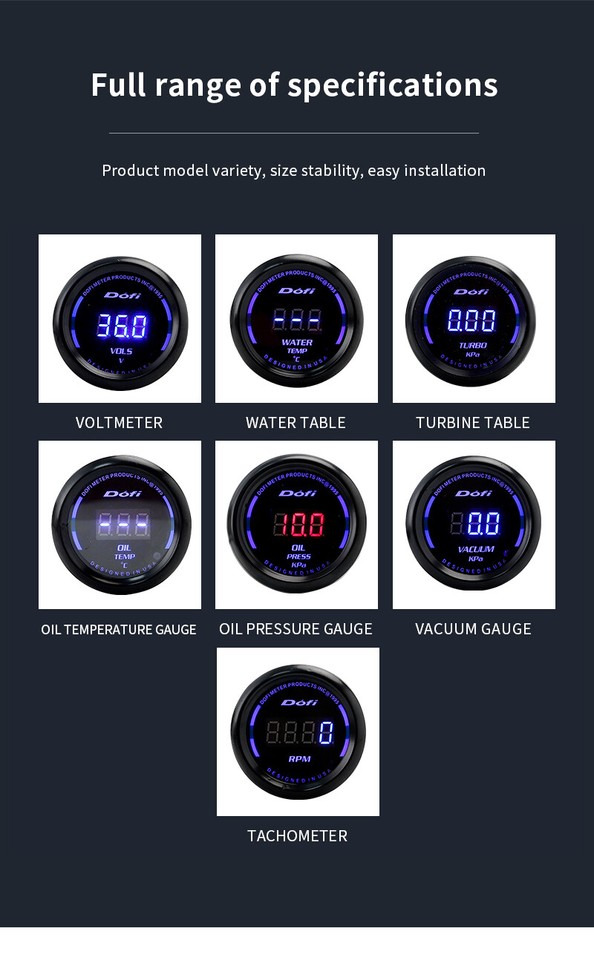 Universal 2" 52mm Water Temp Gauge Blue Digital LED Temperature Car ...