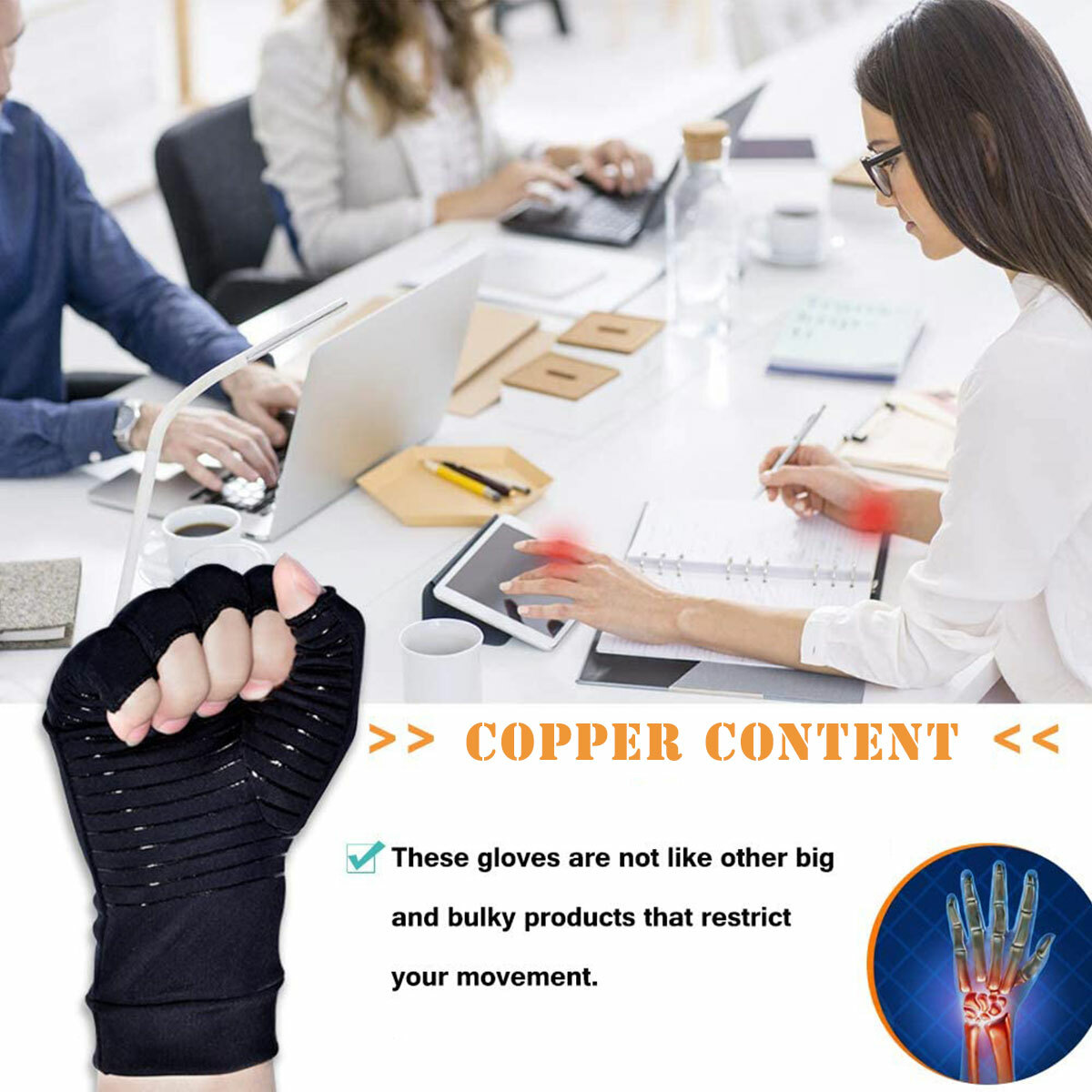 Copper Compression Fit Arthritis Gloves Joint Hands Carpal Wrist ...