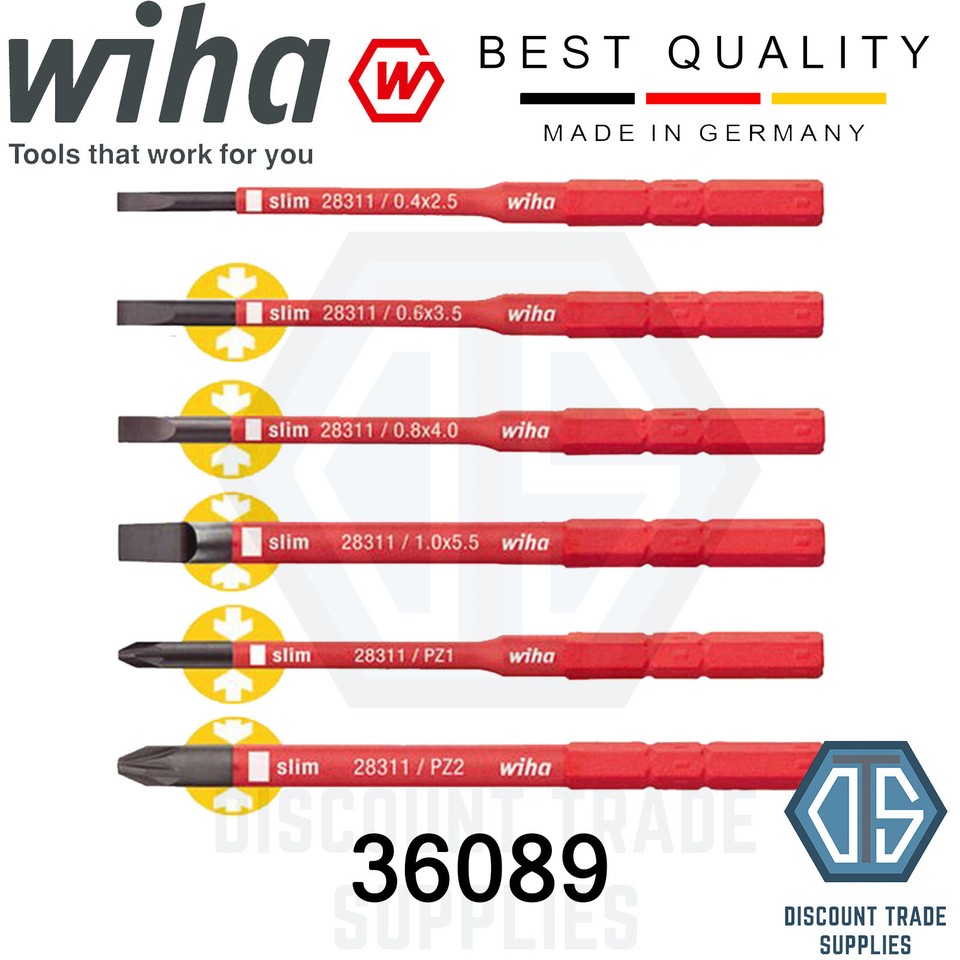 WIHA SlimBit SlimVario VDE SoftFinish Replacement Slim Bits PH1 PZ1 PZ2 ...