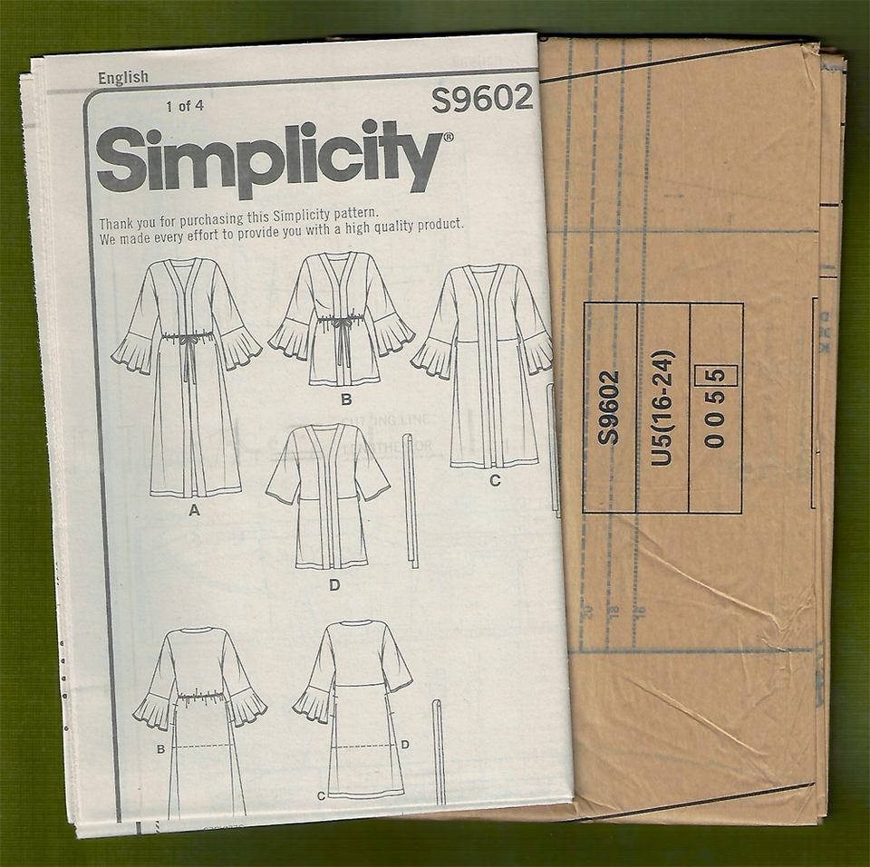NEW Caftan & Kimono Style Wrap Sewing Pattern (Sizes 16-24) Simplicity ...
