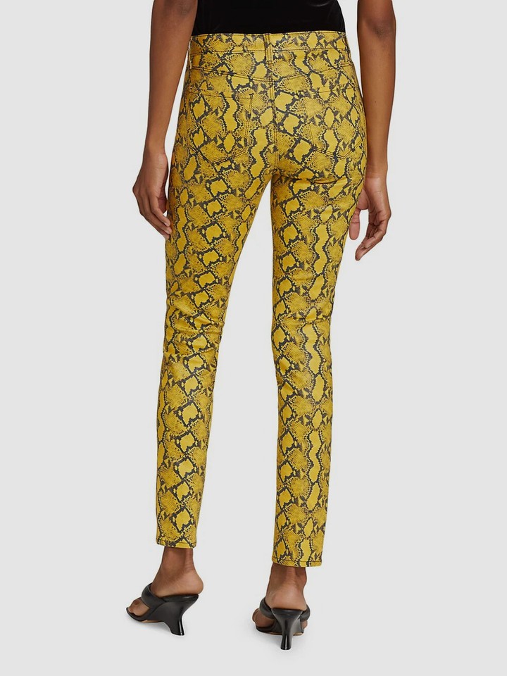 $405 L'agence Women's Yellow Snake Print Jyothi Coated Jeans Pants Size ...