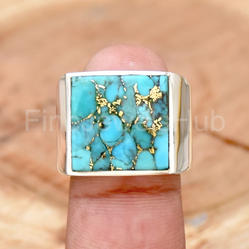 Copper Turquoise Ring, 925 Sterling Silver Ring, Handmade Men's Ring ...