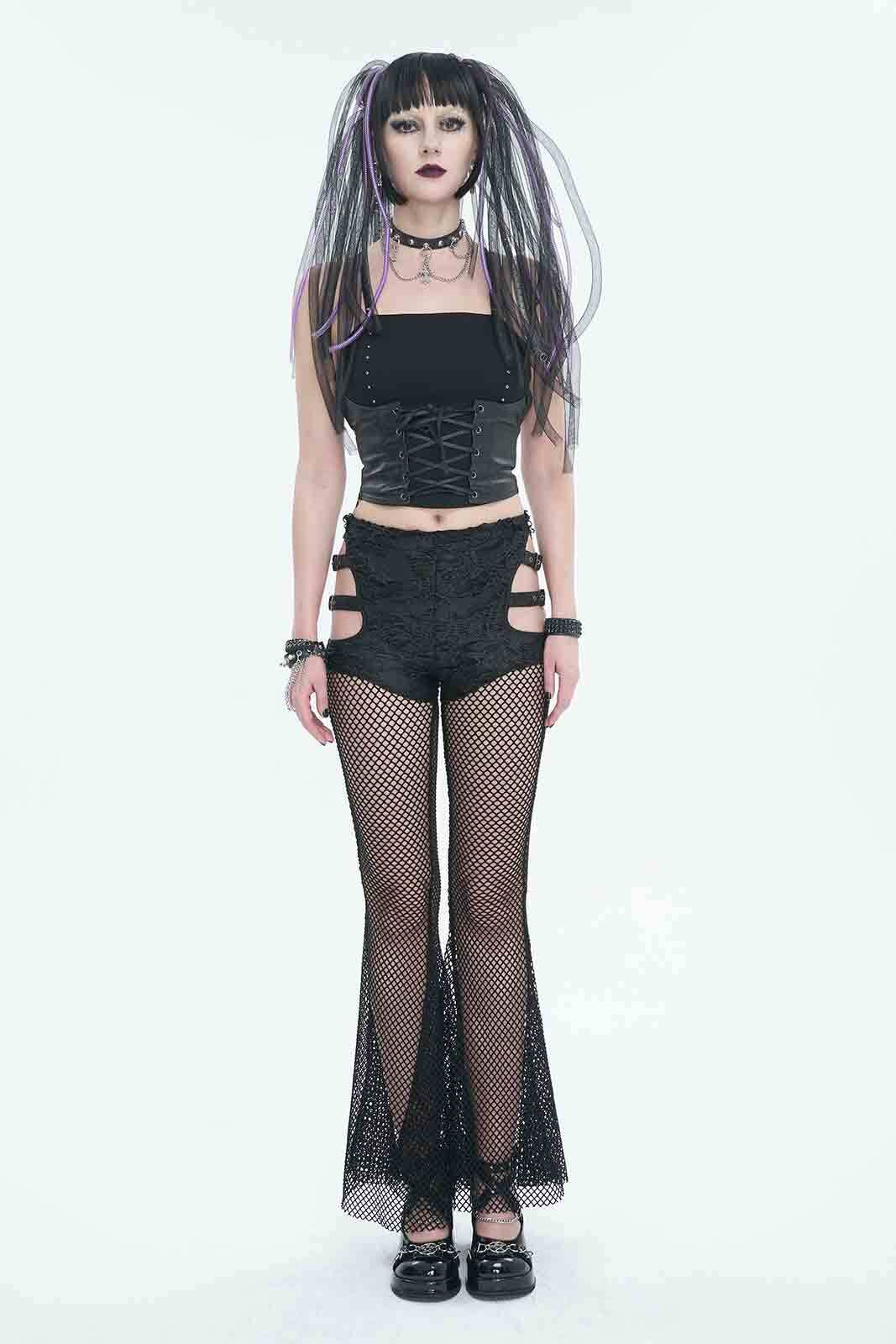 DEVIL FASHION Netz Schlaghose Gothic Fishnet Cut-Outs Schnallen PUNK ...