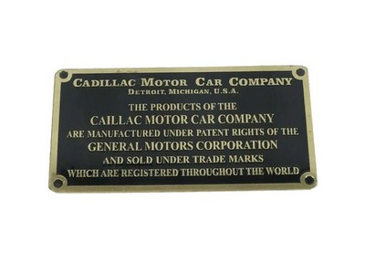 Data Plate For Vintage Car Cadillac Motor Car Company Brass | Fit For ...