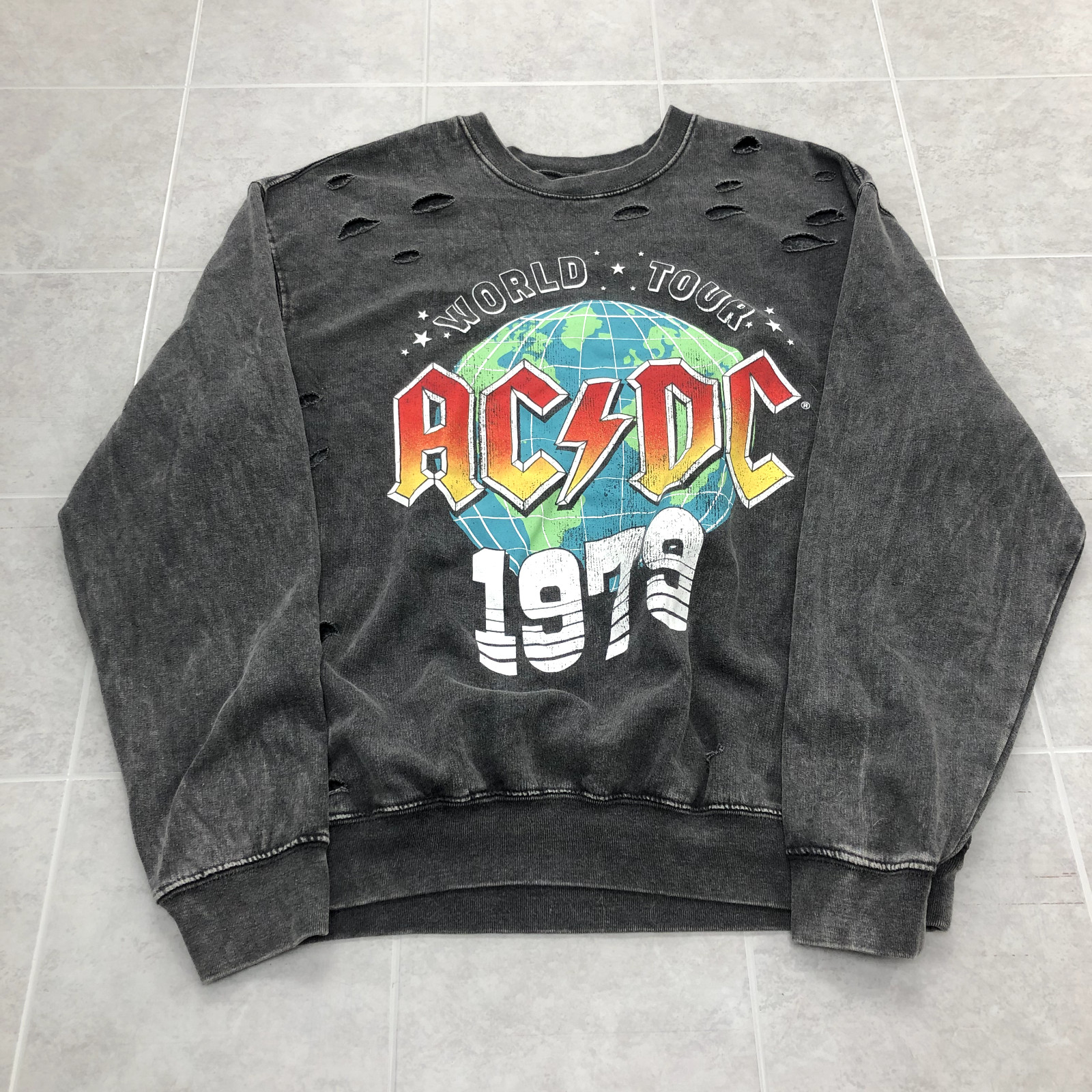 ACDC Black Distressed long Sleeve Graphic Logo Pullov… - Gem