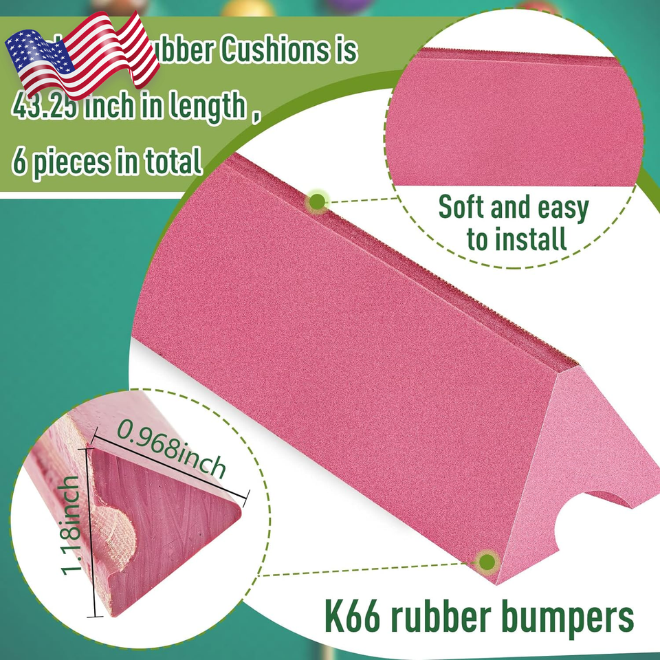 Rubber Bumpers Pool Table Cushion Accessories Rail Billiard 8 Ft 6 Pack ...