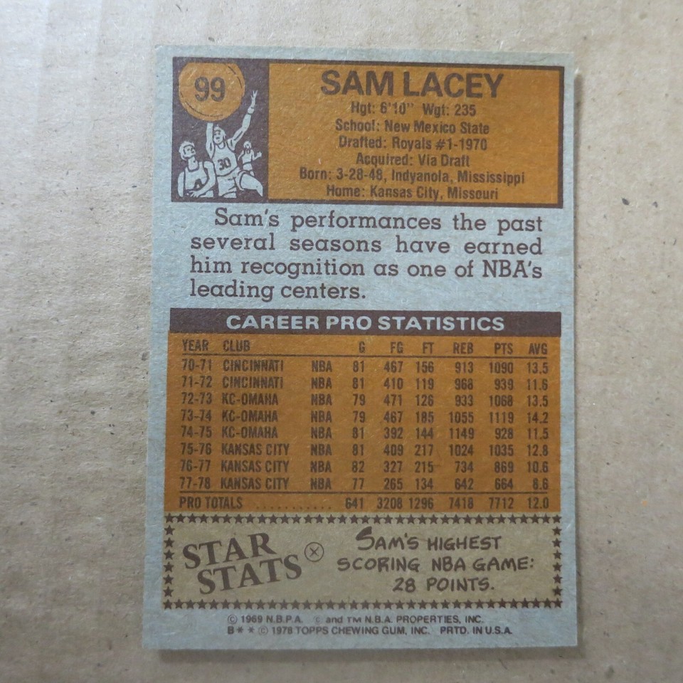 Sam Lacey 1978-79 Topps #99 EX Kansas City Kings New Mexico State | eBay
