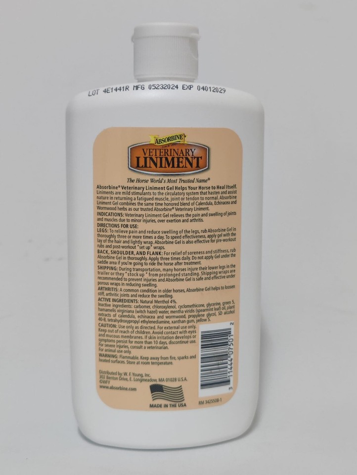 Absorbine Veterinary Liniment Topical Analgesic Spearmint HERBAL Gel ...