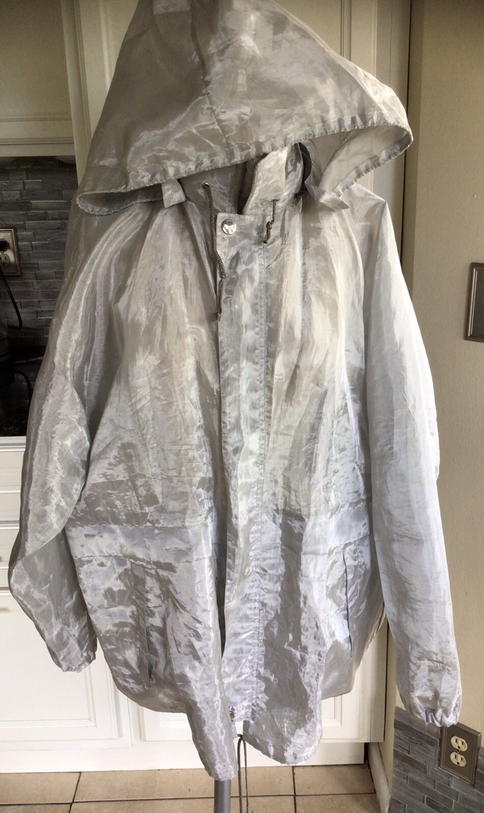Vt Silver Metallic Shear Hooded Windbreaker Jacket… - Gem