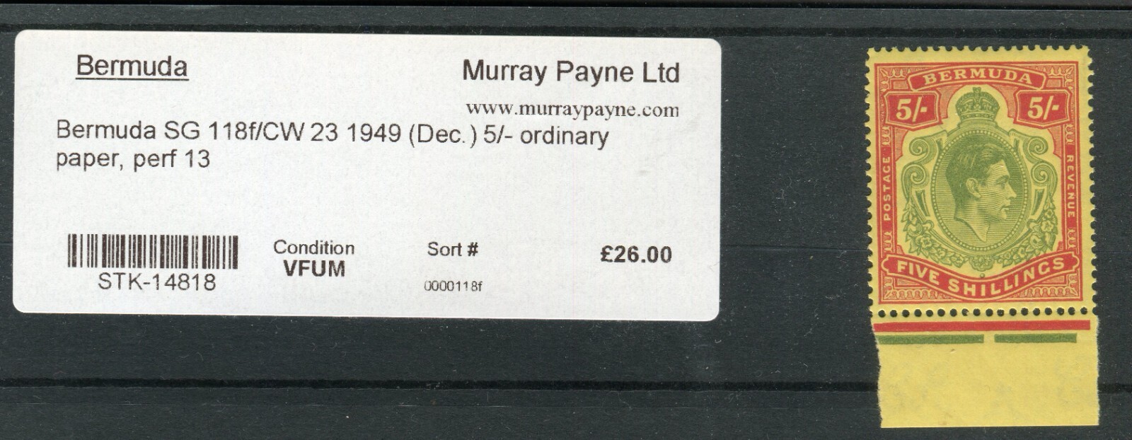 Bermuda KGVI 1938-53 5s yellow-green & red p13 SG118e MNH | eBay