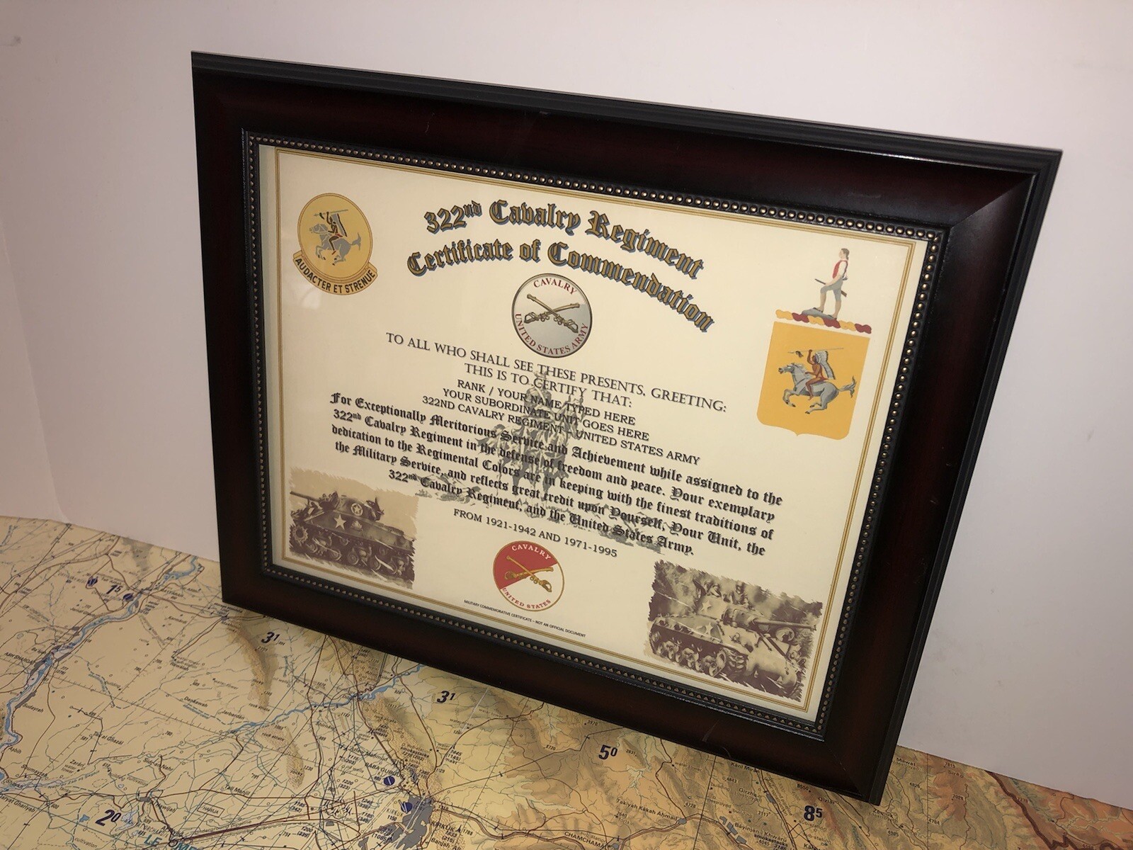 322ND U.S. CAVALRY REGIMENT / COMMEMORATIVE - CERTIFICATE OF ...