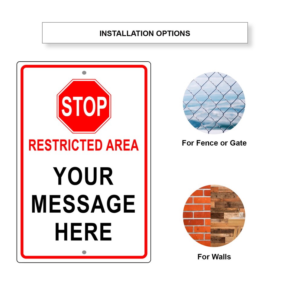 Custom Sign Stop Restricted Area Your Warning Wording Sign Aluminum ...