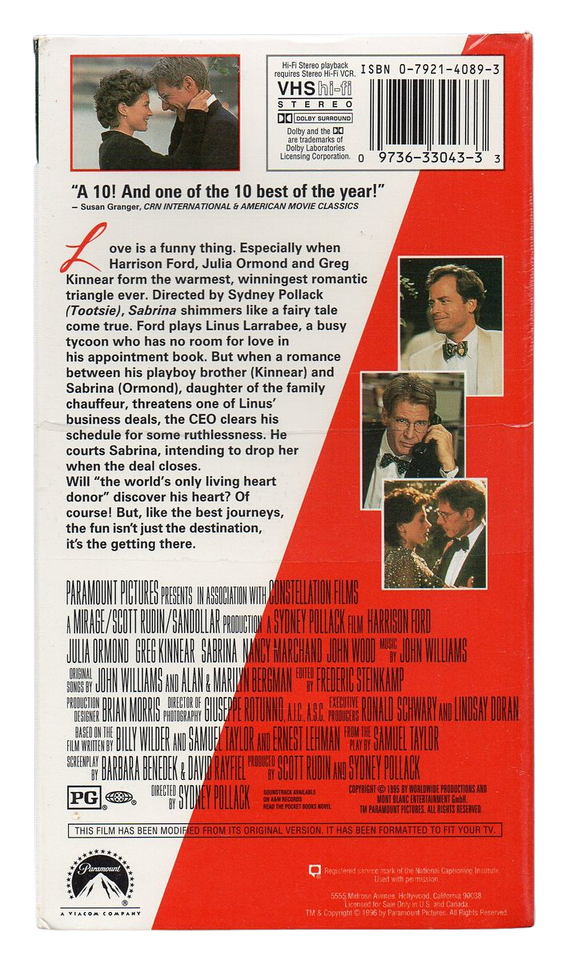 Sabrina (VHS, 1996, Paramount Presentations) - Harrison Ford - Sealed ...