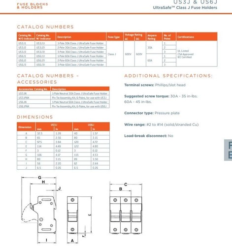 MERSEN FERRAZ SHAWMUT US3J1I FUSEHOLDER FOR 30A CLASS J FUSE | eBay