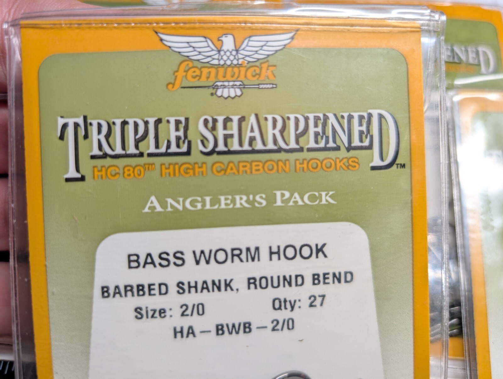 5 LOT FENWICK TRIPLE SHARPENED BASS WORM 27 HOOKS BARBED SIZE 2/0 HIGH ...