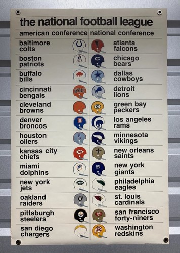 Vintage 1969 NFL Football All Team Helmet Poster 24 x 36 Original 60s ...