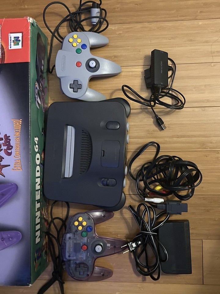 Nintendo 64 N64 Console Atomic Purple Controller Bundle In Box Complete ...