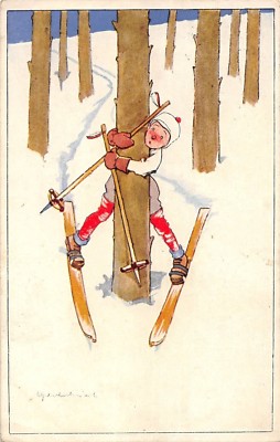 BR102603 child hitting a tree ski sport comic postcard | eBay