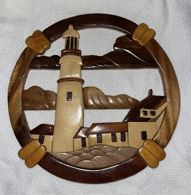 VTG Intarsia Wood Lighthouse Scenic Wall Decor #2A | eBay