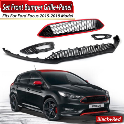 Set Front Bumper Grille +Valance Panel +Fog Light Cover For Ford Focus ...
