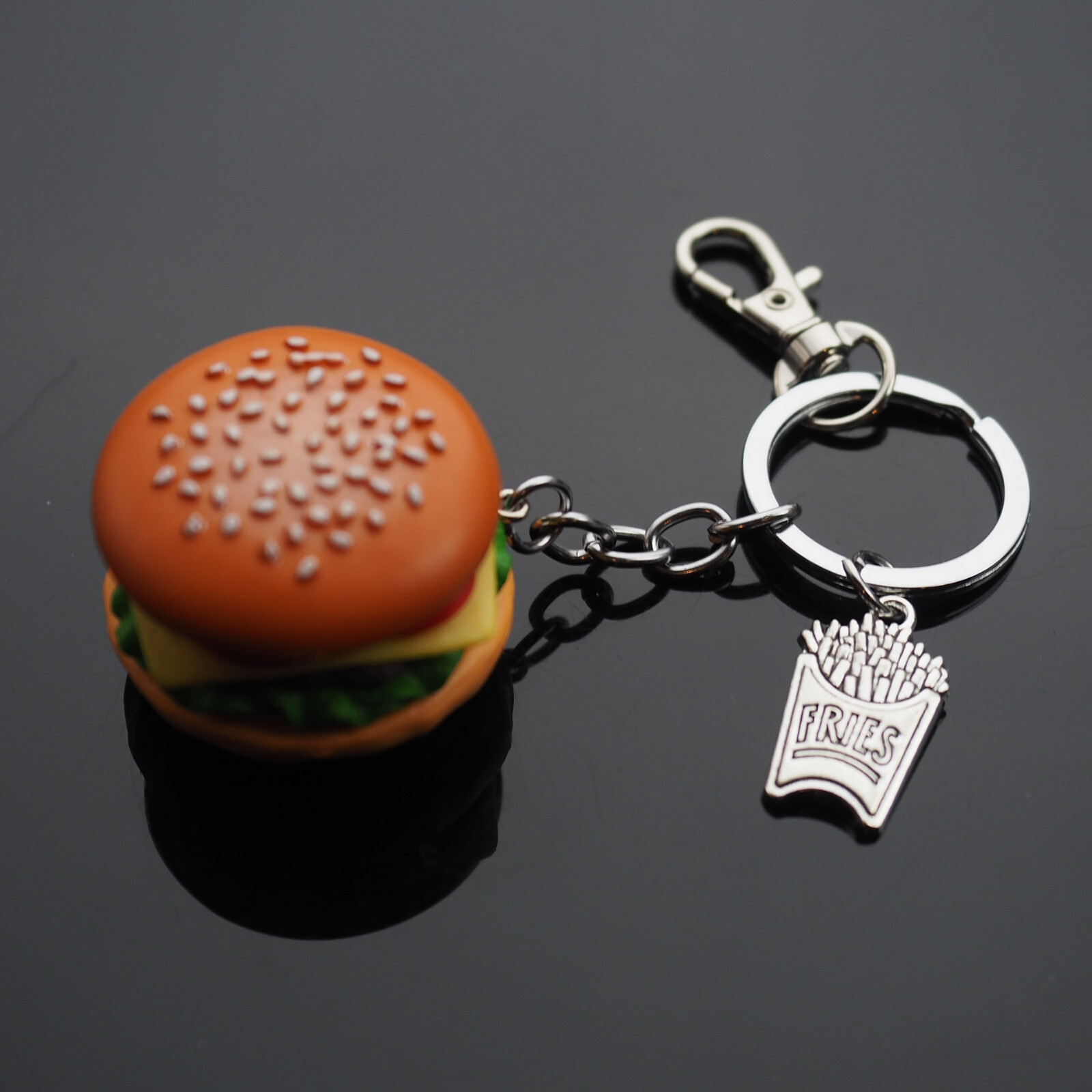 Cheeseburger & Fries Keychain Fast Food Novelty Fun Lobster Clasp Clip ...