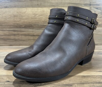Chaps Shauna Brown Faux Leather Studded Ankle Boots Booties Women’s 9B ...
