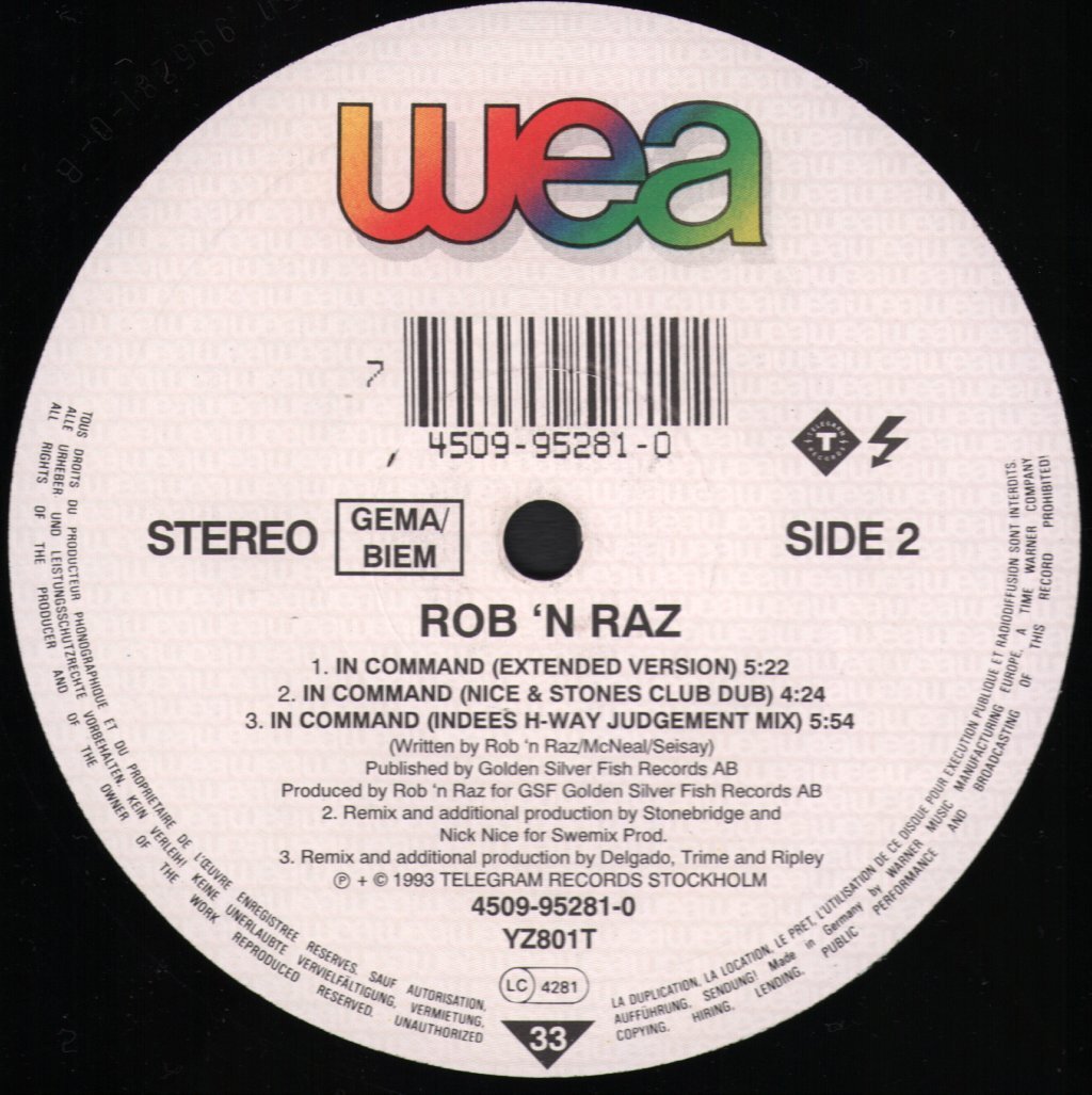 Rob 'n' Raz In Command 12" vinyl Germany Wea 1994 in generic sleeve ...