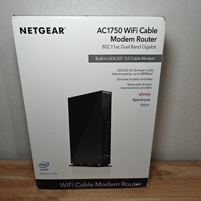 NETGEAR AC1750 Wifi Cable Modem Router Xfinity Spectrum Cox C6300 Open ...
