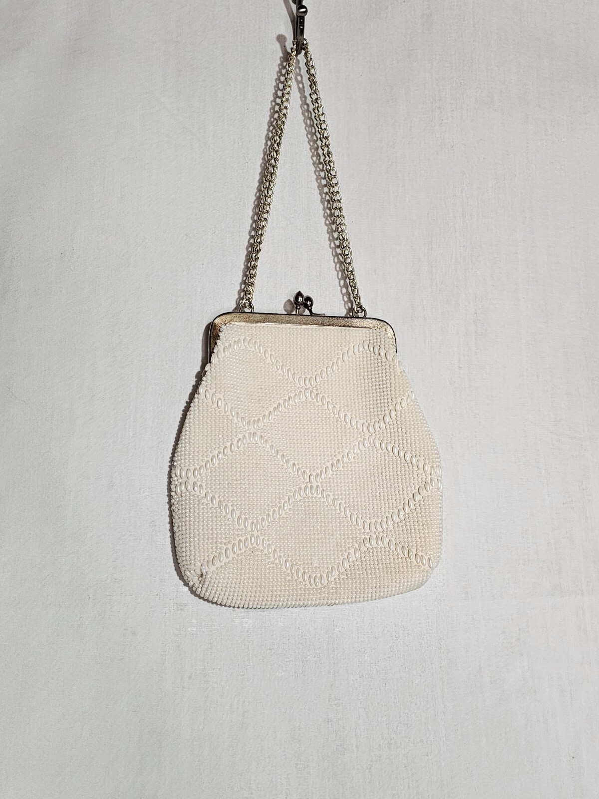 Vintage Beaded Ivory Purse 7 1/2"x6 1/2" Hong Kong Kiss Lock Clutch ...