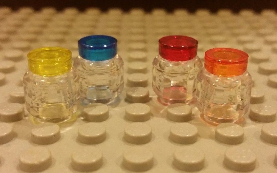 Lego NEW Minifig Set/4 Clear DISPLAY JARS w/ Colored Lids - Red Orange ...