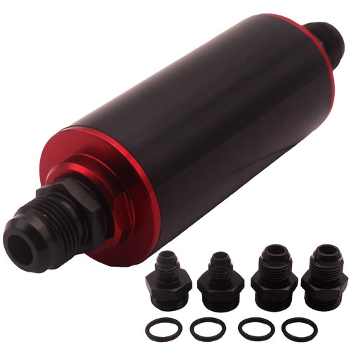 50mm Red 100 Micron Cleanable Inline Fuel Filter High Flow Turbo 6AN ...