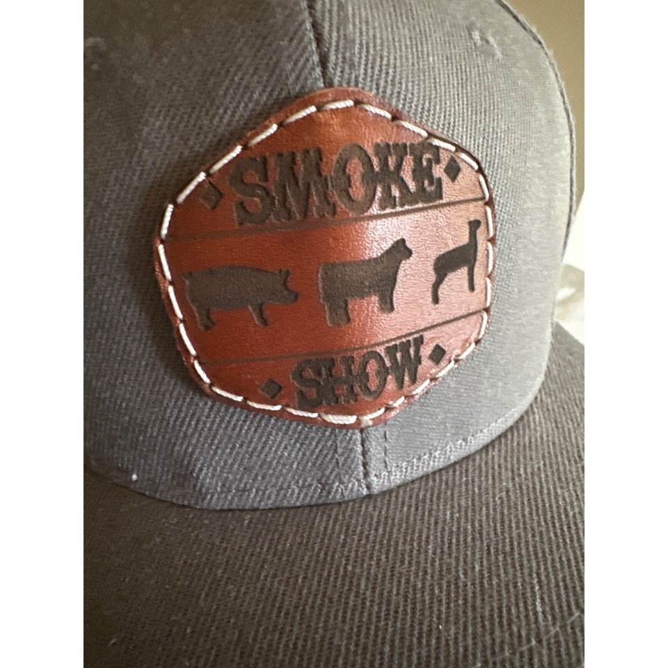 Smoke How Butcher Hat Cap Gray Adjustable Faux Leather Patch | eBay