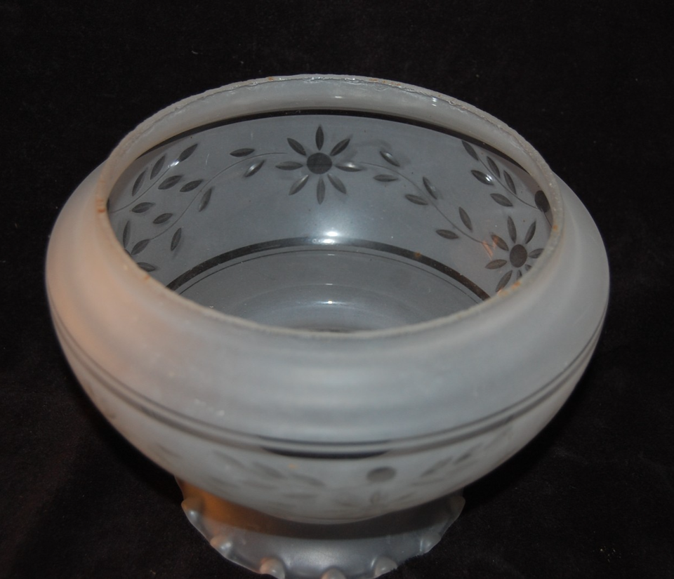 Vintage 7" Fitter Etched Flower Hurricane Oil, Electric Satin Glass ...