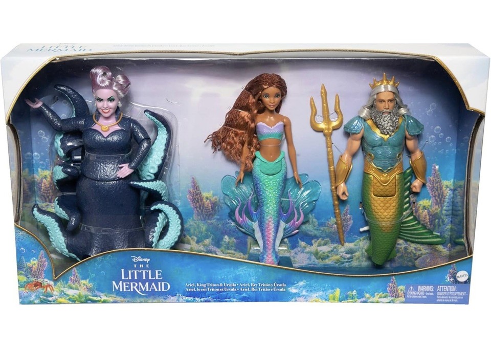 Disney The Little Mermaid Ariel King Triton Ursula Dolls Mattel in ...