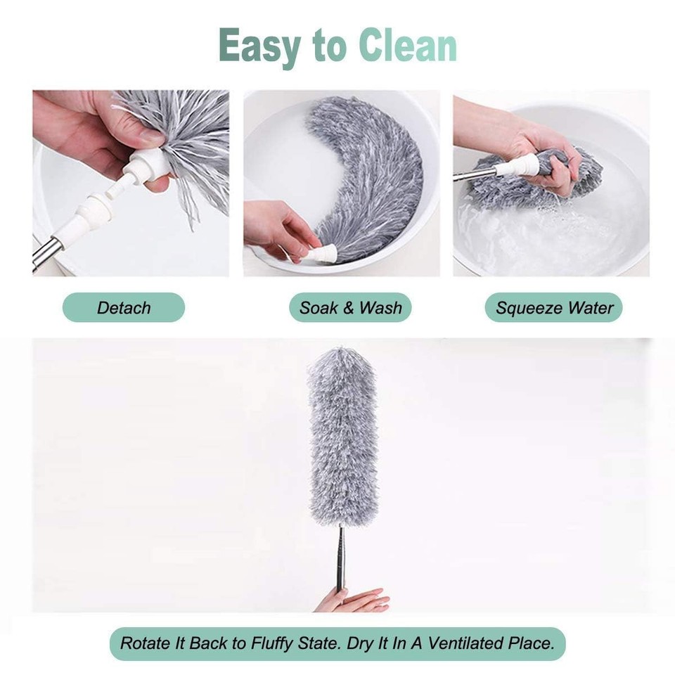 Extendable Microfiber Duster Feather Duster with Extra Long 100 inches ...