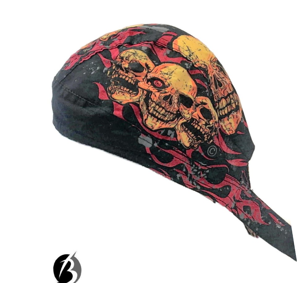 Headwrap DANBANNA Laughing Inferno Skulls Flames DuRag Doo Rag Skull ...