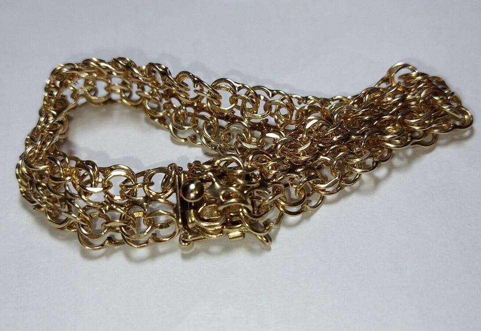 Solid 13k gold bracelet with small 10k safety chain 20 grams | eBay