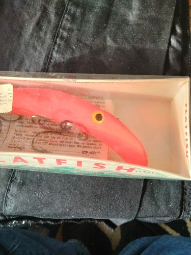 VTG Helin Large flatfish lure T50 Florescent Red W /box 5” Salmon ...