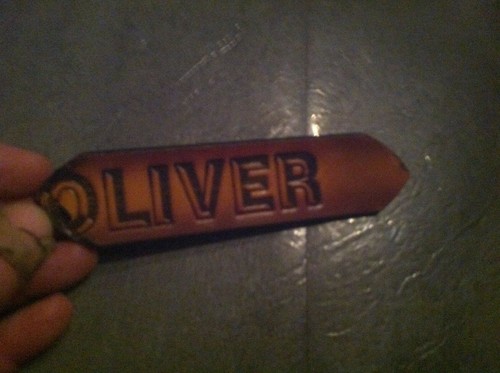 VINTAGE OLIVER TRACTORS LEATHER SIGN DECAL NAME PLATE SM BOX206 | eBay