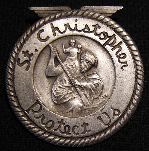 VTG ST CHRISTOPHER PROTECT US CAR AUTO VISOR BADGE PIN PATRON SAINT OF ...