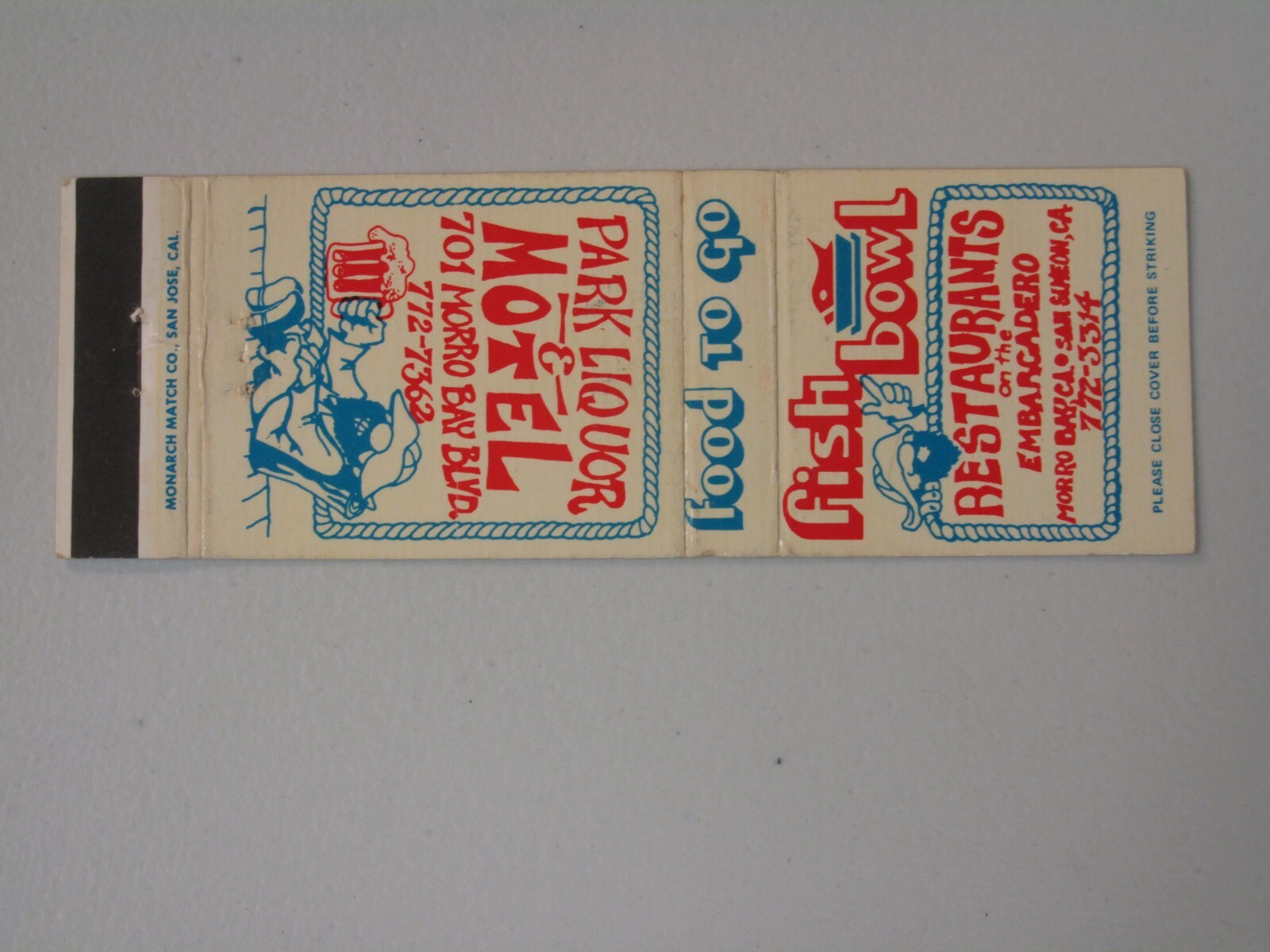 AE91 Matchbook Cover Fish Bowl Restaurant Morro Bay San Simeon CA ...