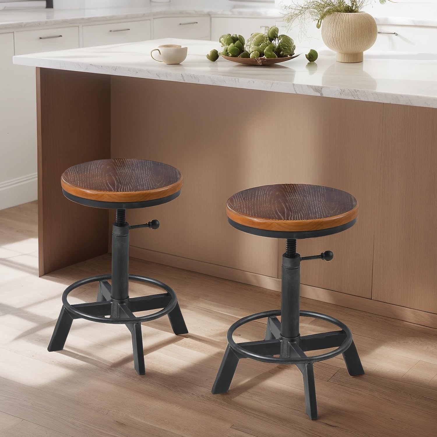 Set of 2-Industrial Bar Stool-Rustic Counter Height Chairs for Kitchen ...